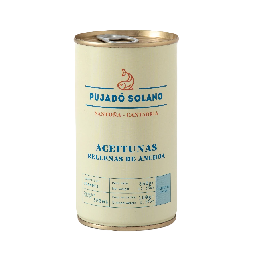 PUJADÓ SOLANO Anchovy Stuffed Olives 350g – comotaperia